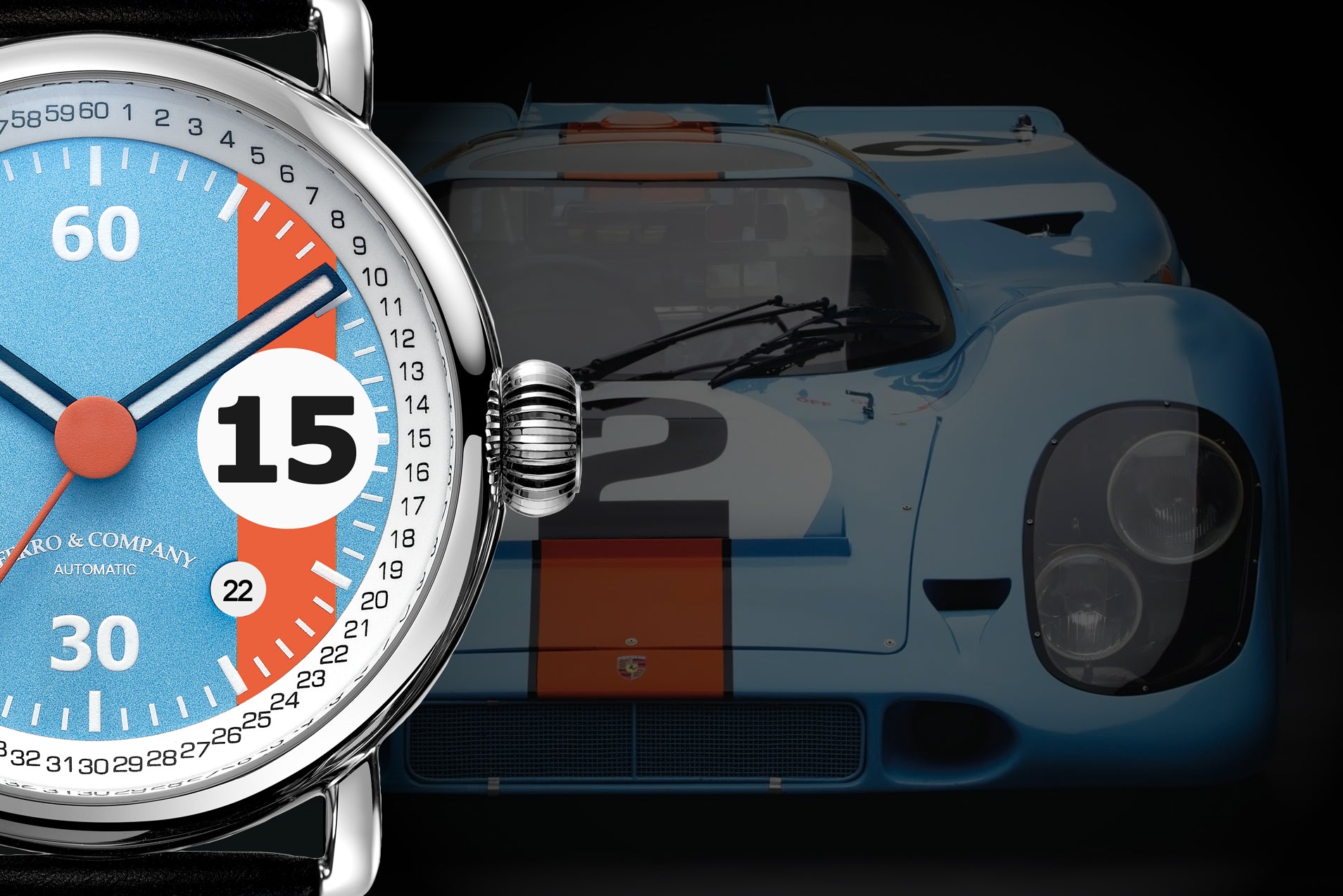 Ferro Watches PISTA VINTAGE STYLE RACE WATCH BLACK WITH ORANGE STRIPE ...