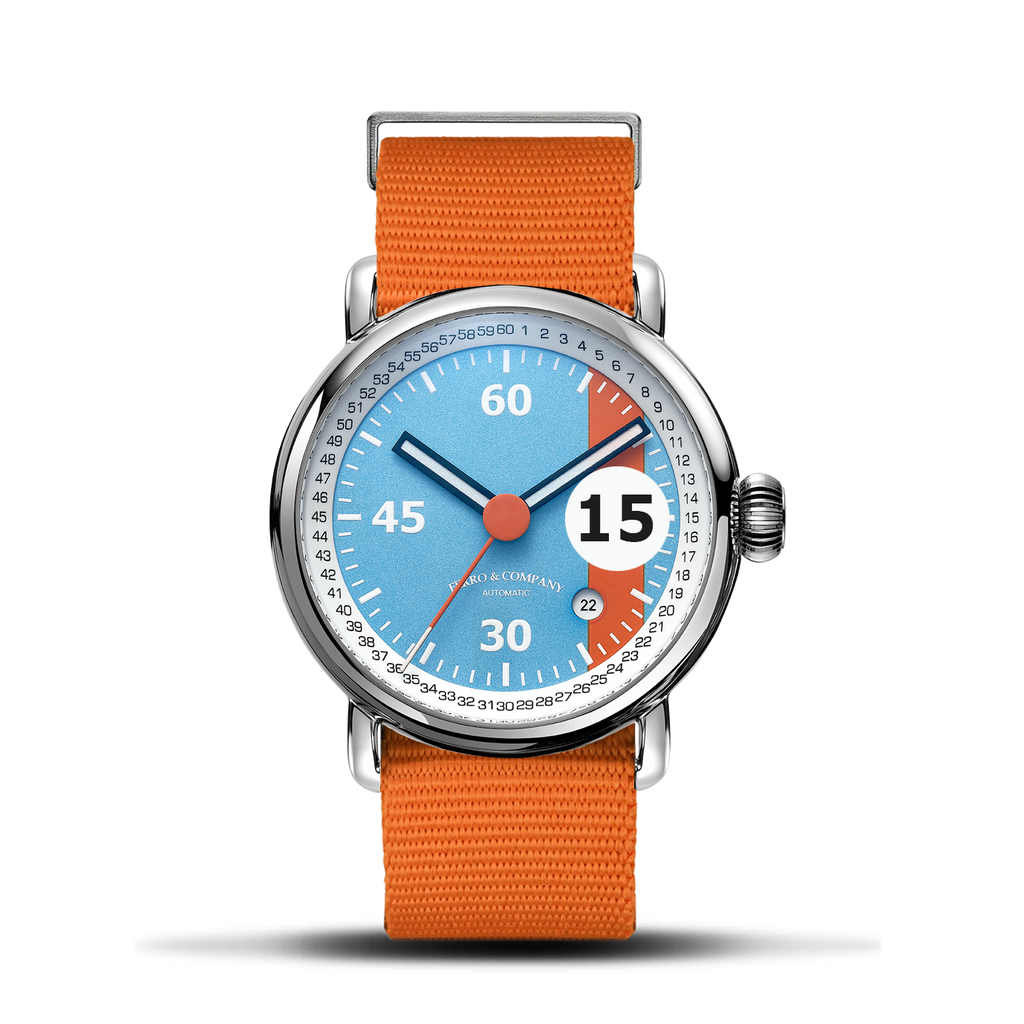 Ferro Watches PISTA Vintage style race watch Blue and Orange – Ferro ...
