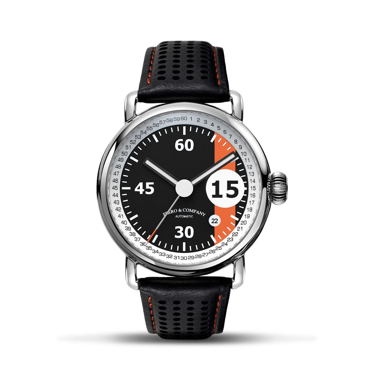 Ferro Watches PISTA VINTAGE STYLE RACE WATCH BLACK WITH ORANGE STRIPE ...